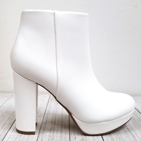 Shoes | New White Chunky Heel Platform Ankle Boots Booties | Poshmark